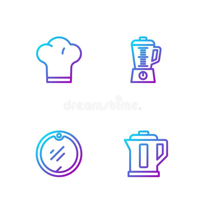 Set Line Electric Kettle, Cutting Board, Chef Hat and Blender. Gradient Color Icons Stock ...
