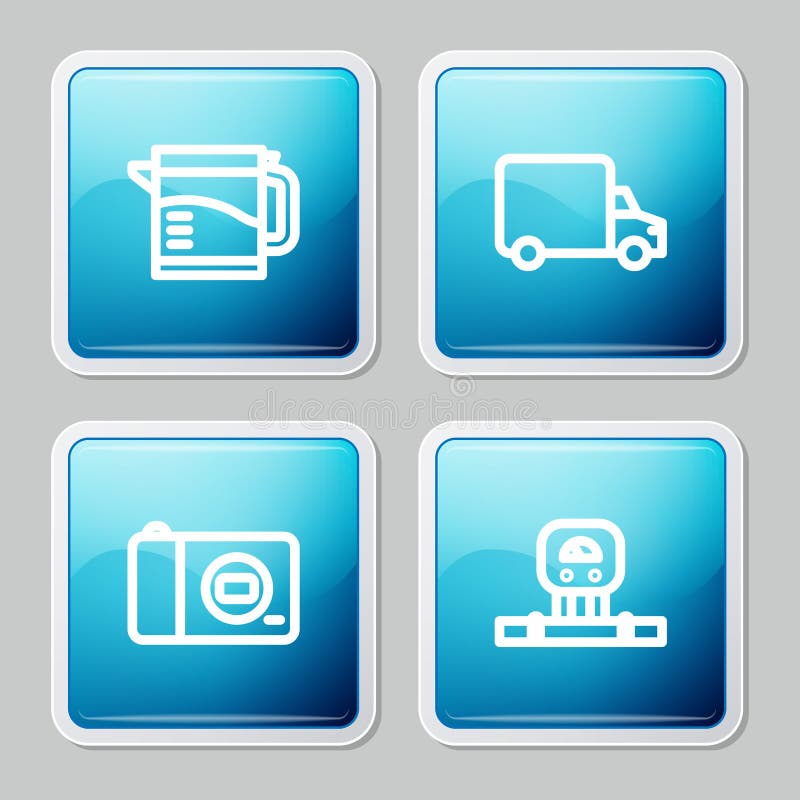 Set Line Electric Kettle, Delivery Cargo Truck, Photo Camera and Smart ...