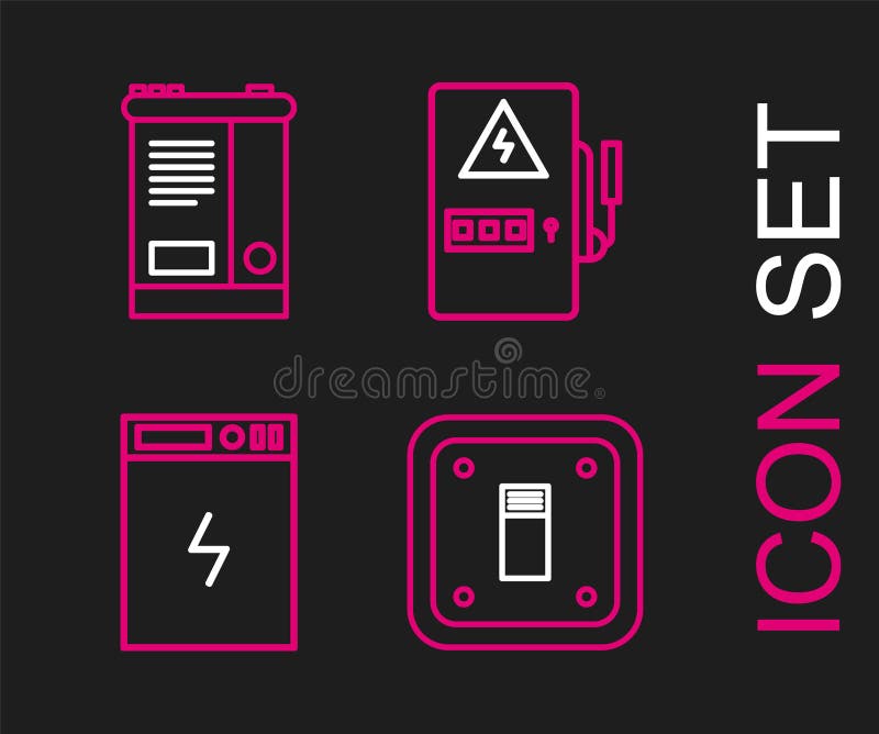 Set Line Electric Light Switch, Power Bank, Electrical Panel and Car Battery Icon. Vector Stock ...
