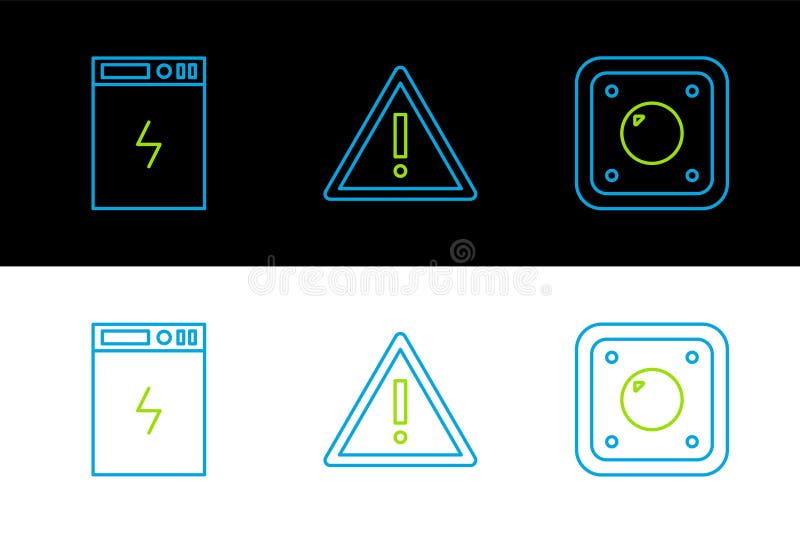 Set Line Electric Light Switch, Power Bank and Exclamation Mark in ...