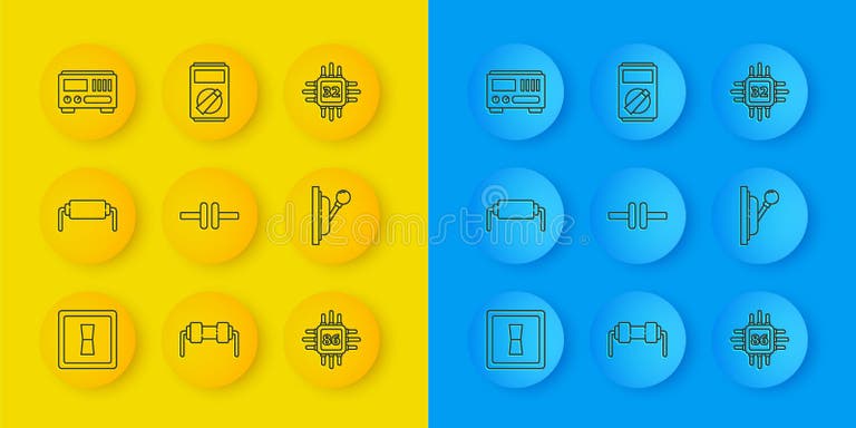 Set Line Electric Light Switch, Resistor Electricity, Circuit Scheme, Processor with ...