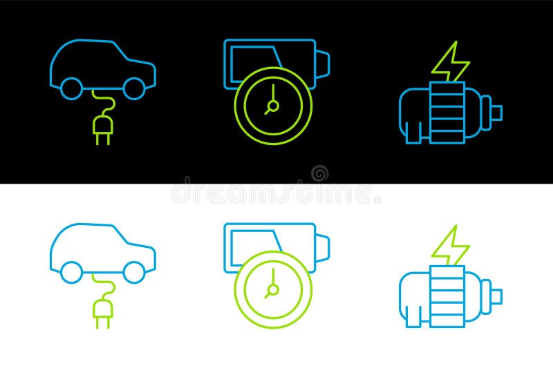Set Line Electric Motor, Car and Battery Charge Icon. Vector Stock ... Set Line Electric Motor, Car and Battery Charge Icon. Vector Stock ...