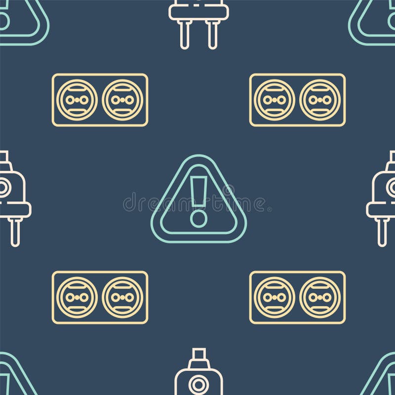 Set Line Electric Plug, Electrical Outlet and Exclamation Mark in ...