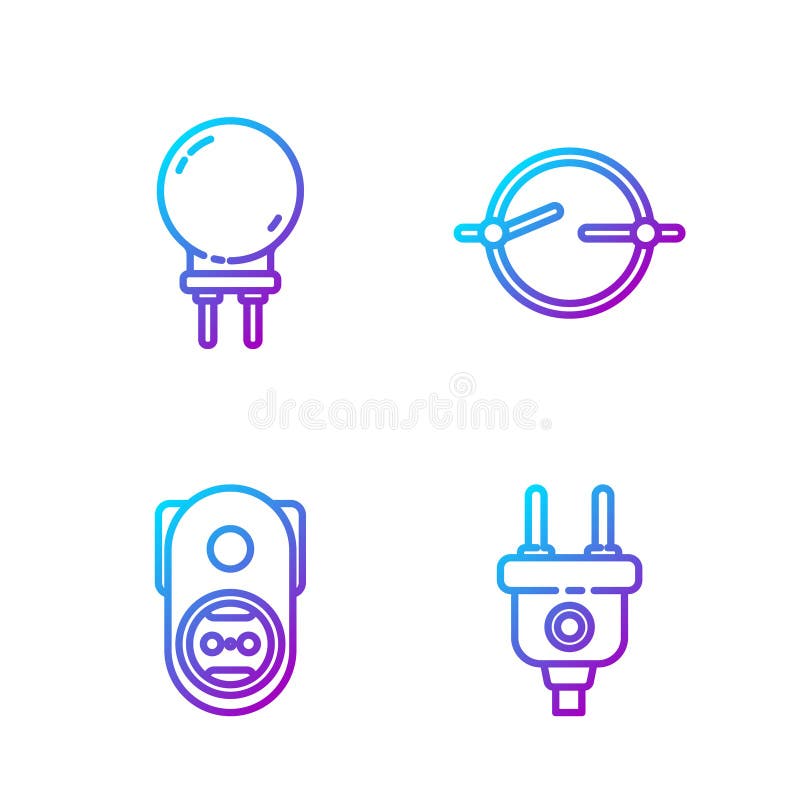 Set Line Electric Plug, Electrical Outlet, Light Emitting Diode and ...