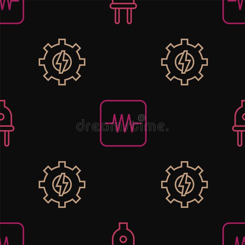 Set Line Electric Plug, Gear and Lightning and Resistor Electronic ...