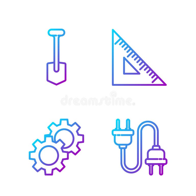 Set Line Electric Plug, Gear, Shovel and Triangular Ruler. Gradient ...