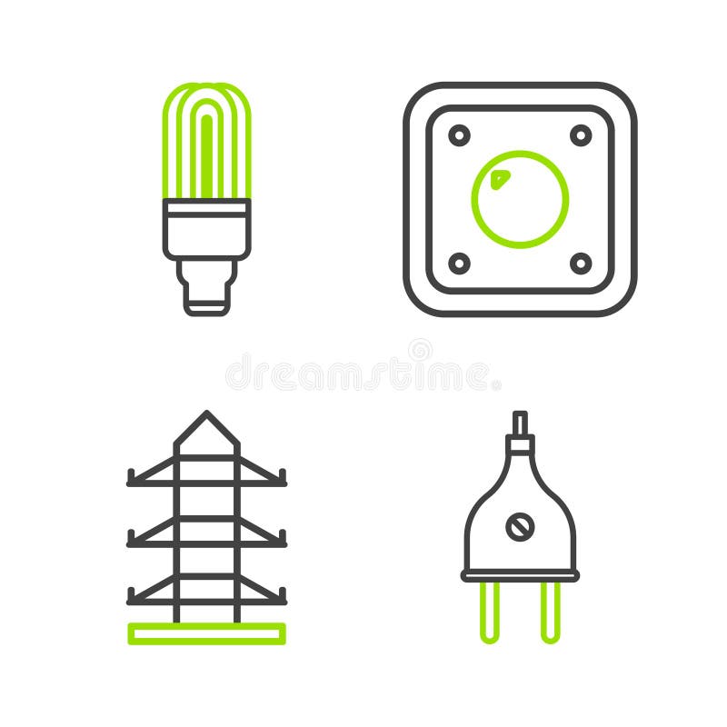 Set Line Electric Plug, High Voltage Power Pole Line, Light Switch and ...