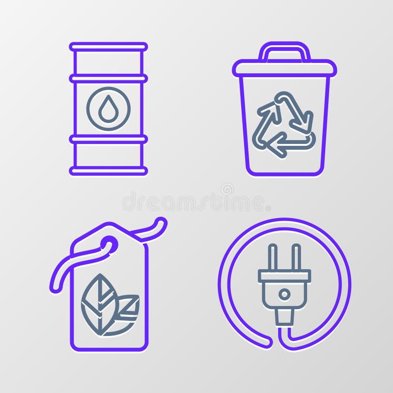 Set Line Electric Plug, Tag with Leaf Symbol, Recycle Bin Recycle and ...