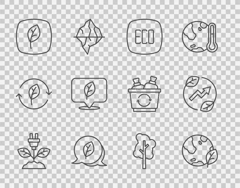 Set Line Electric Saving Plug in Leaf, Earth Globe and, Leaf Eco Symbol ...