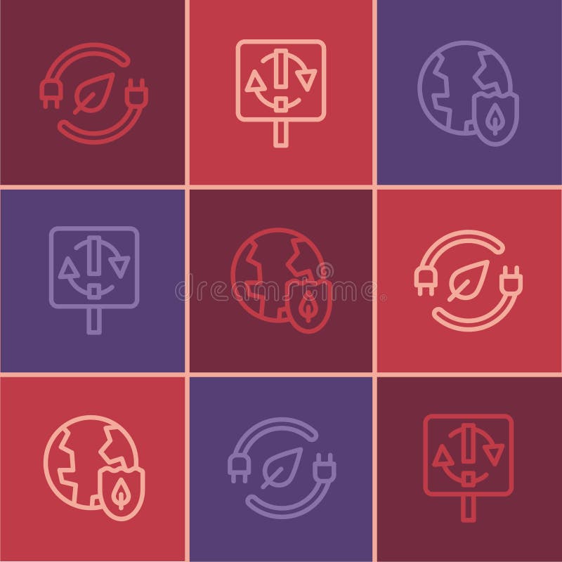 Set Line Electric Saving Plug in Leaf, Earth with Shield and Recycle ...