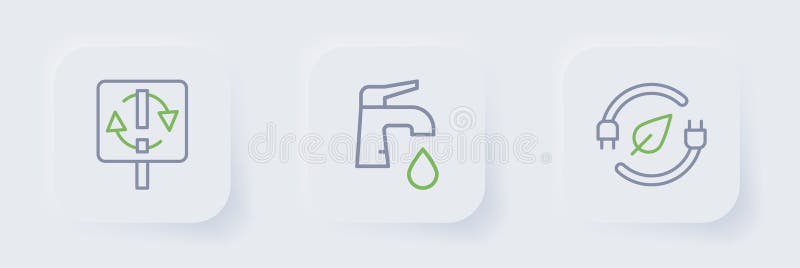 Set Line Electric Saving Plug in Leaf, Water Tap and Recycle Symbol ...
