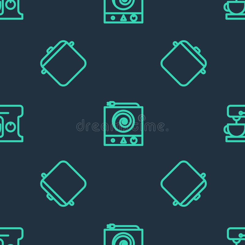 Set Line Electric Stove, Cooking Pot and Mixer on Seamless Pattern ...