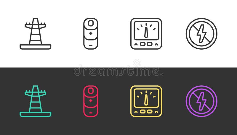 Set Line Electric Tower Line, Battery Charge, Ampere Meter, Multimeter ...