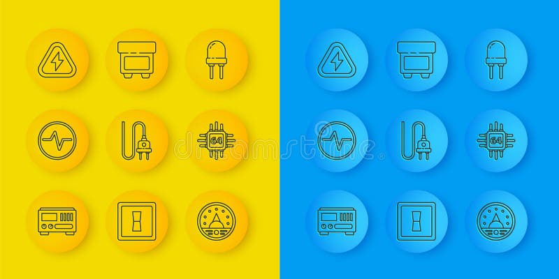 Set Line Electrical Measuring Instruments, Circuit Scheme, Plug, Ampere ...