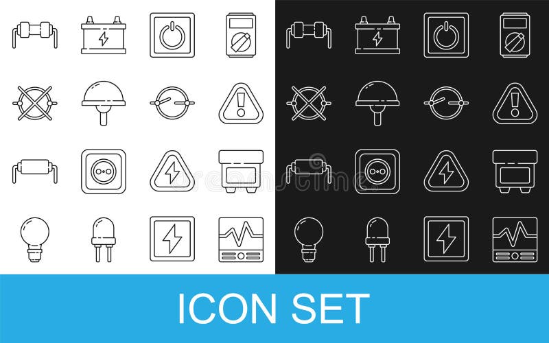 Set Line Electrical Measuring Instruments, Fuse, Exclamation Mark ...