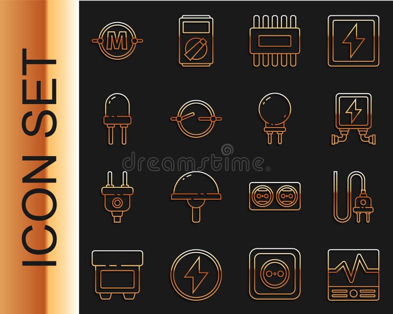 Set Line Electrical Measuring Instruments, Plug, Transformer, Processor with Microcircuits CPU ...