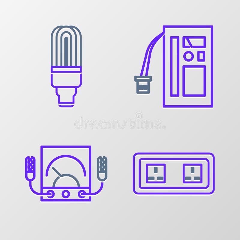 Set Line Electrical Outlet, Ampere Meter, Multimeter, Voltmeter ...