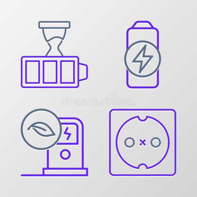Set Line Electrical Outlet, Car Charging Station, Battery Charge and ...