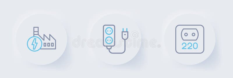 Set Line Electrical Outlet, Extension and Nuclear Power Plant Icon ...