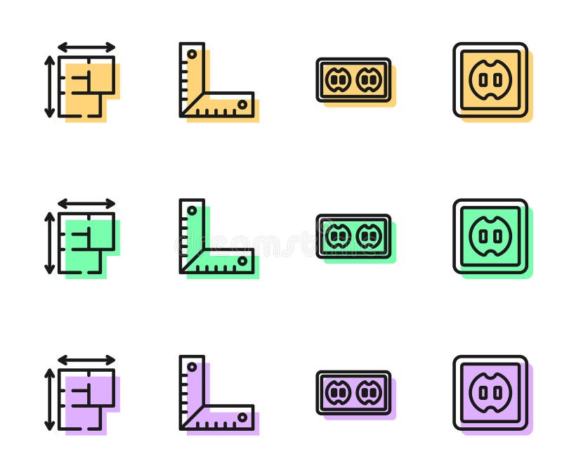 Set Line Electrical Outlet, House Plan, Corner Ruler and Icon. Vector ...