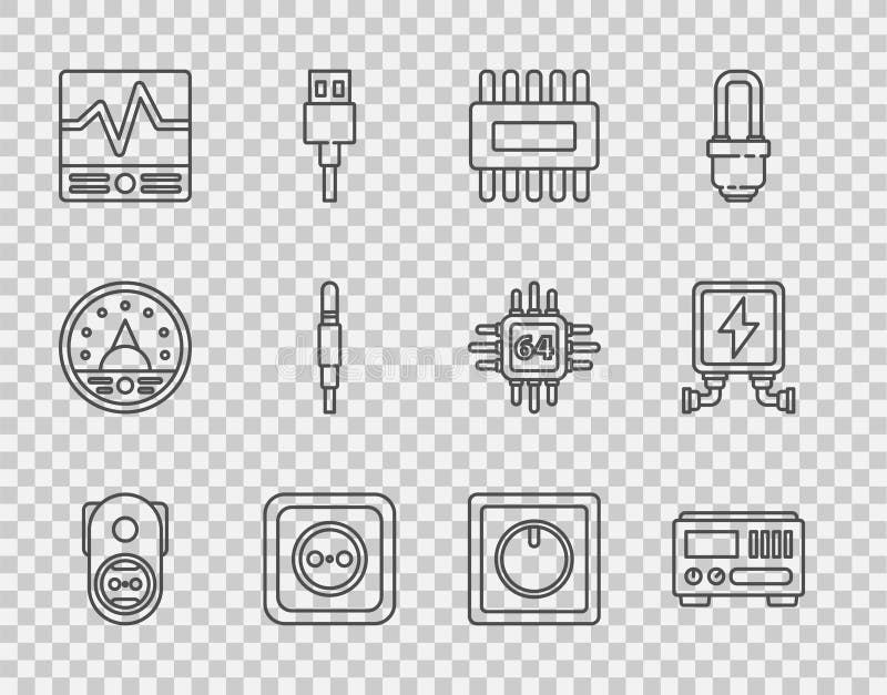 Set Line Electrical Outlet, Measuring Instruments, Processor with Microcircuits CPU, Audio Jack ...