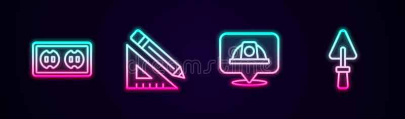 Set Line Electrical Outlet, Triangular Ruler and Pencil, Worker Safety ...