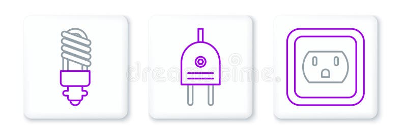 Set Line Electrical Outlet in the USA, LED Light Bulb and Plug Icon ...
