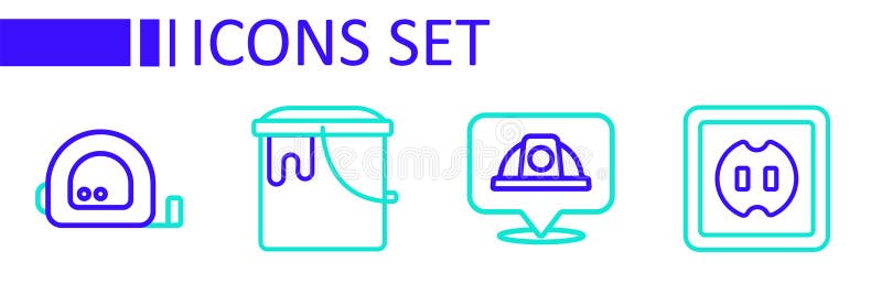 Set Line Electrical Outlet, Worker Safety Helmet, Paint Bucket and ...