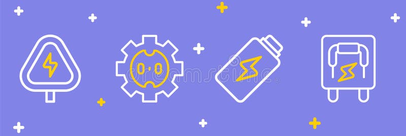 Set Line Electrical Panel, Battery Charge, Outlet and High Voltage Icon ...