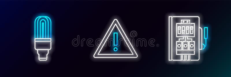 Set Line Electrical Panel, LED Light Bulb and Exclamation Mark in ...