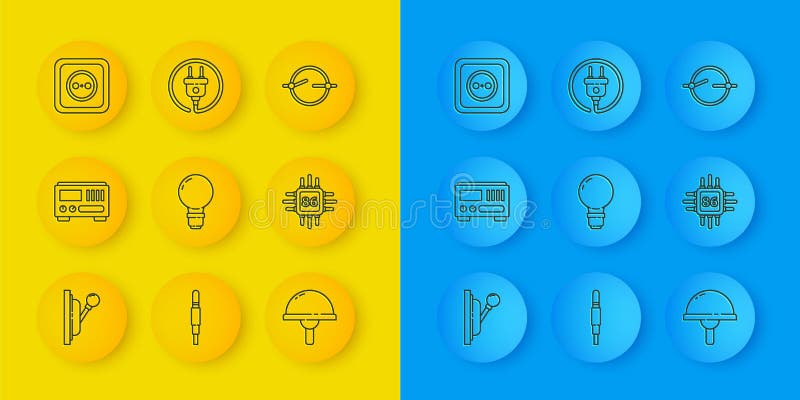 Set Line Electrical Panel, Measuring Instruments, Light Bulb with Concept of Idea, Emitting ...