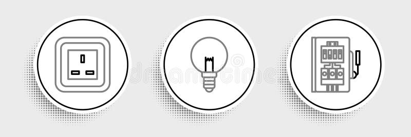 Set Line Electrical Panel, Outlet and Light Bulb Icon. Vector Stock ...