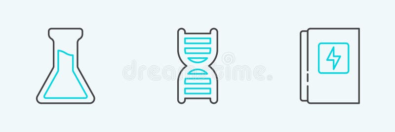 Set Line Electrical Panel, Test Tube and Flask and DNA Symbol Icon ...