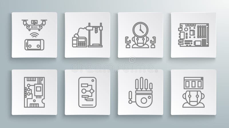 Set Line Electronic Computer Components Motherboard Digital Chip, 3D Printer, Algorithm ...