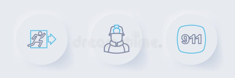 Set Line Emergency Call 911, Firefighter and Exit Icon. Vector Stock ...