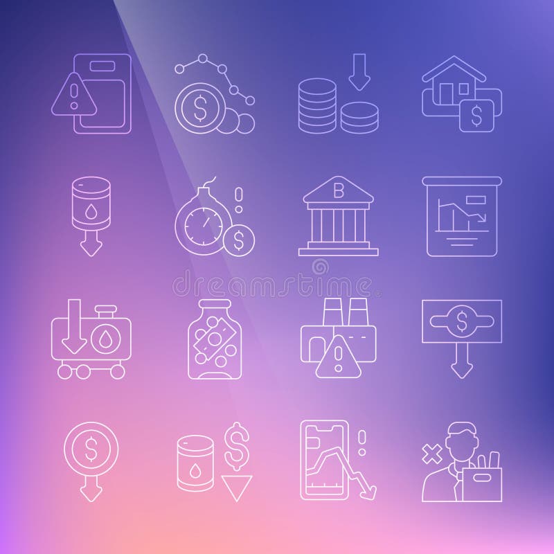 Set Line Employee Dismissal, Dollar Rate Decrease, Pie Chart Infographic, Money Bomb Dollar ...