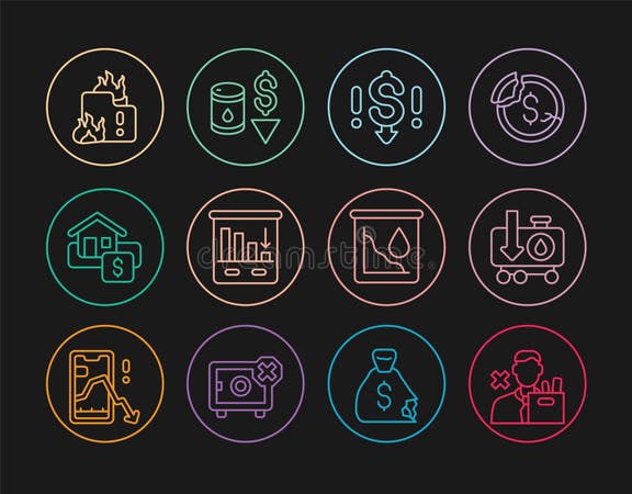 Set Line Employee Dismissal, Drop in Crude Oil Price, Dollar Rate Decrease, Pie Chart ...