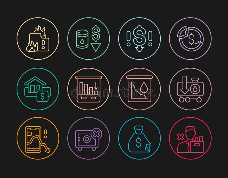 Set Line Employee Dismissal, Drop in Crude Oil Price, Dollar Rate Decrease, Pie Chart ...