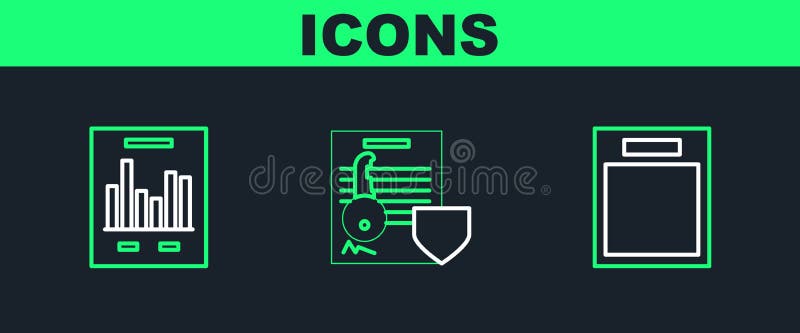 Set Line Empty Form, Document with Graph Chart and Key Shield Icon. Vector Stock Vector ...