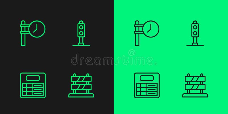 Set Line End of Railway Tracks, Train Station Board, Clock and Traffic ...