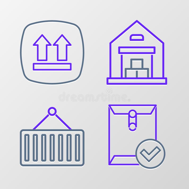Set Line Envelope and Check Mark, Container on Crane, Warehouse and ... Set Line Envelope and Check Mark, Container on Crane, Warehouse and ...
