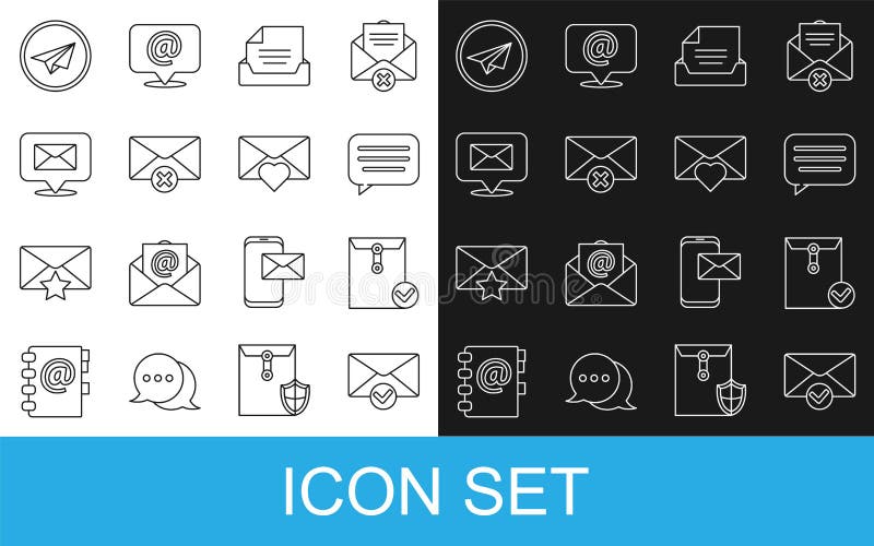 Set Line Envelope and Check Mark, Speech Bubble Chat, Drawer with ...