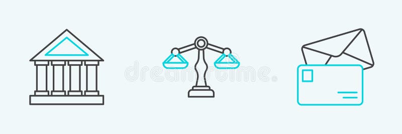 Set Line Envelope, Courthouse Building and Scales of Justice Icon ... Set Line Envelope, Courthouse Building and Scales of Justice Icon ...