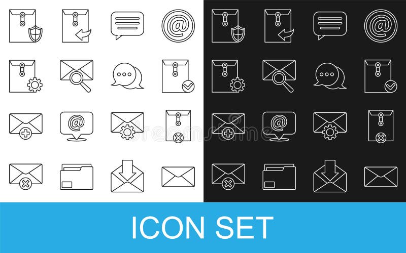 Set Line Envelope, Delete Envelope, and Check Mark, Speech Bubble Chat ...