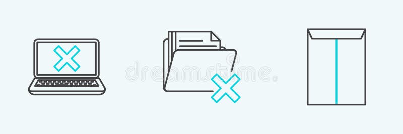 Set Line Envelope, Laptop and Cross Mark on Screen and Delete Folder Icon. Vector Stock Vector ...