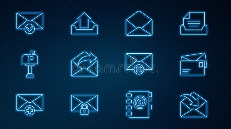 Set Line Envelope, Outgoing Mail, Mail Box, and Check Mark, Delete Envelope and Upload Inbox ...