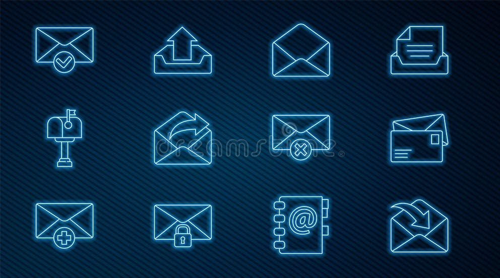 Set Line Envelope, Outgoing Mail, Mail Box, and Check Mark, Delete Envelope and Upload Inbox ...