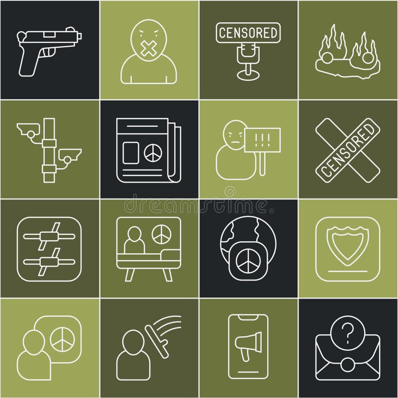 Set Line Envelope with Question Mark, Shield, Censored Stamp, News ...