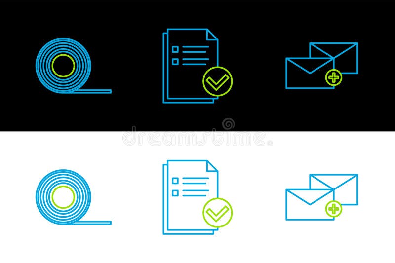 Set Line Envelope, Scotch and Document and Check Mark Icon. Vector ... Set Line Envelope, Scotch and Document and Check Mark Icon. Vector ...