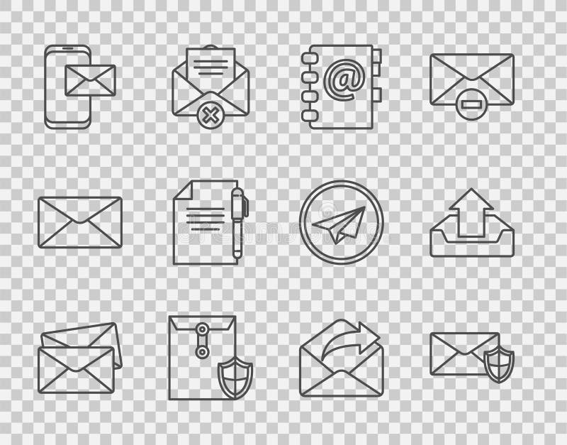 Set Line Envelope, with Shield, Address Book, Mobile and Envelope ...